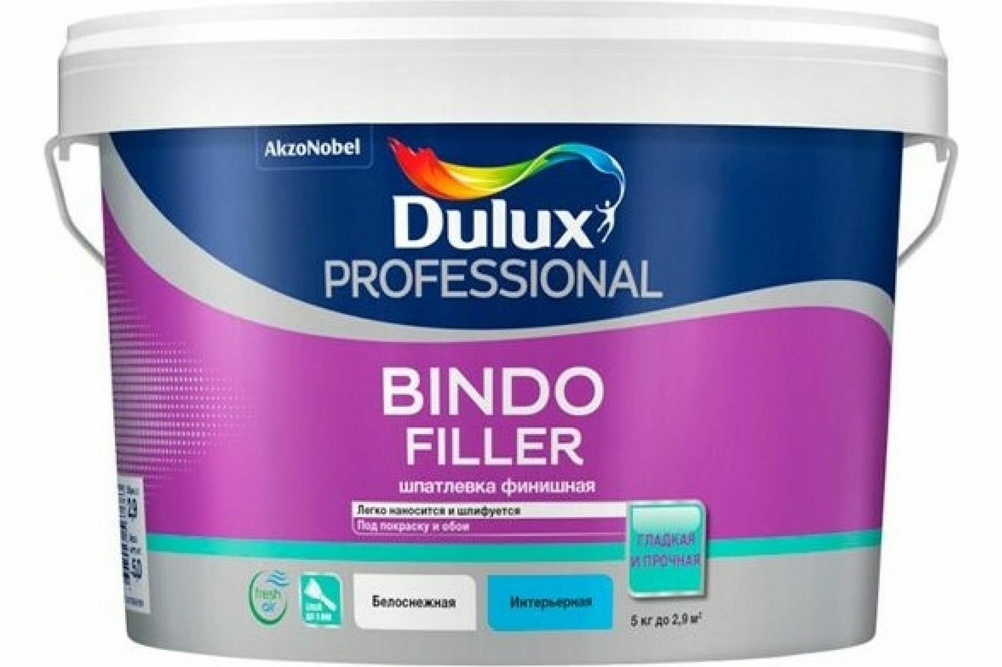 Шпатлевка DULUX Bindo Filler (2,9л=5кг), для стен, потолков, готовая к применению, белая