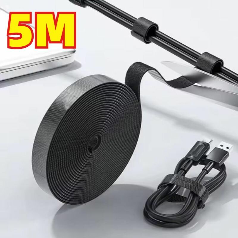 Держатель для проводов 5м многоразовая лента-липучка нейлоновая - органайзер - хомут - стяжка кабелей и зарядок