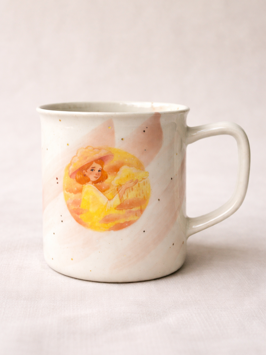 Кружка ручной работы Анна Герман «Рыжая девушка», бело-розовая в крапинку, фарфор, 300 мл