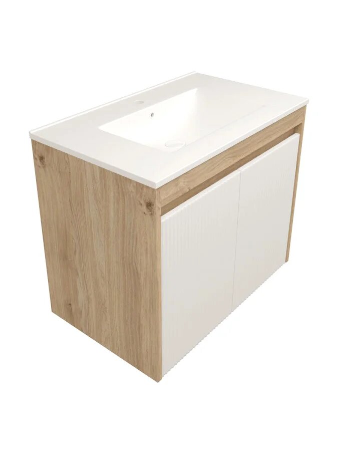 Тумба с раковиной Teymi Netta 80 подвесная, 71 см, белая, матовая, из МДФ, с дверками, раковина для ванной, фарфоровая, прямоугольная