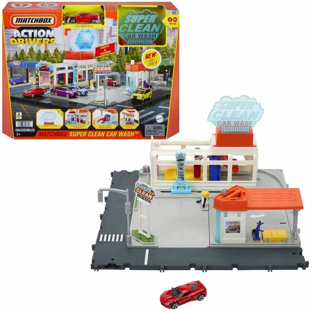 Спичечный коробок, драйверы Action Drivers, игровые наборы Super Clean для автомойки,