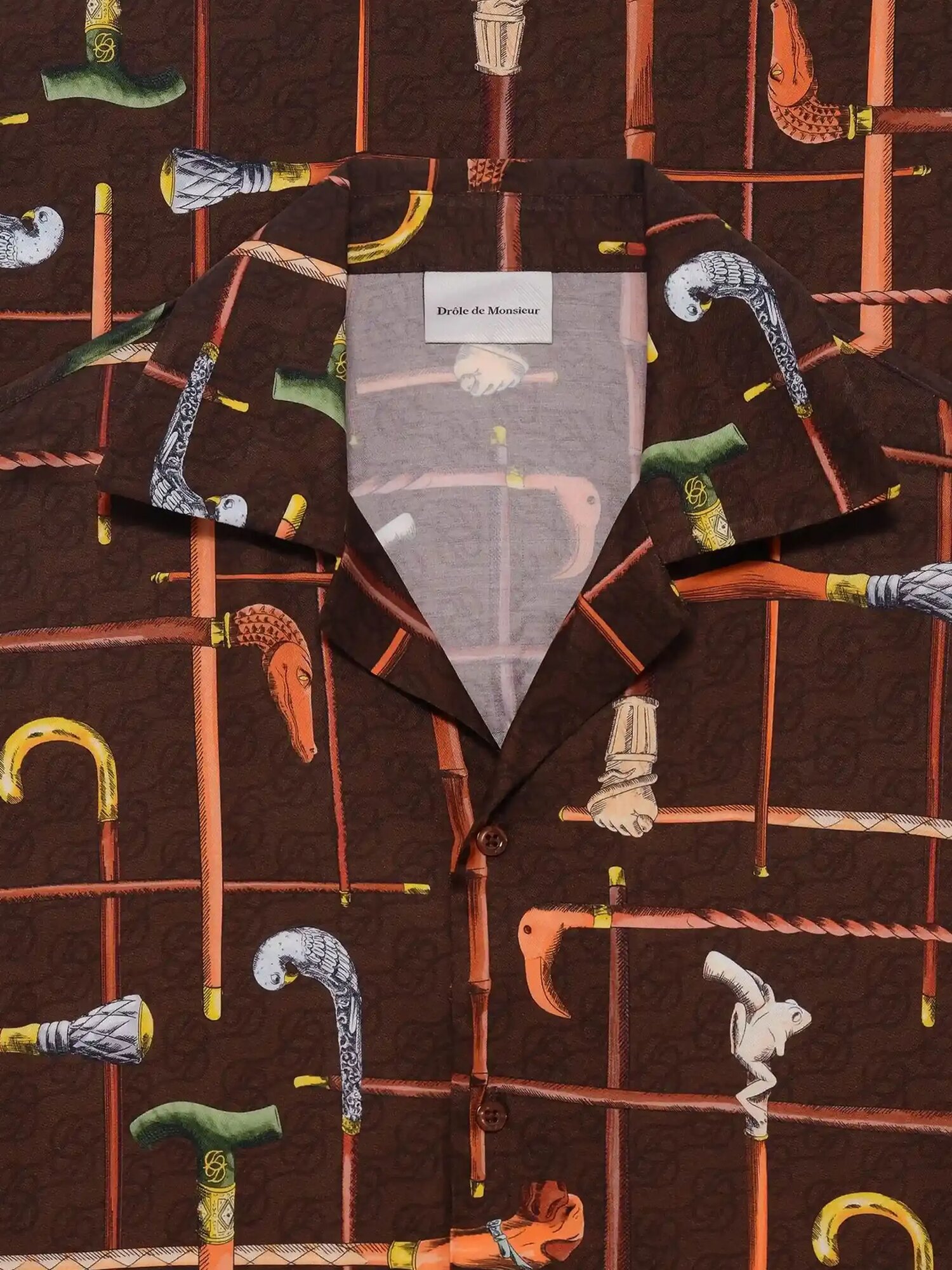 Рубашка Drole de Monsieur Spread-collar print shirt, размер L, коричневый — фото 1