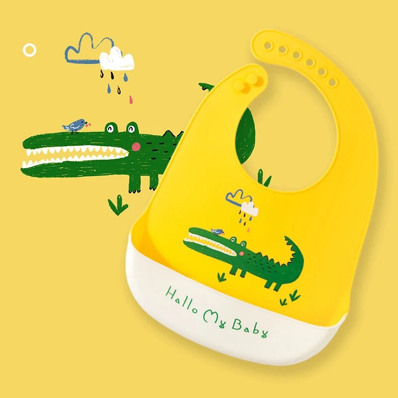 Детский силиконовый нагрудник Crocodile, желтый