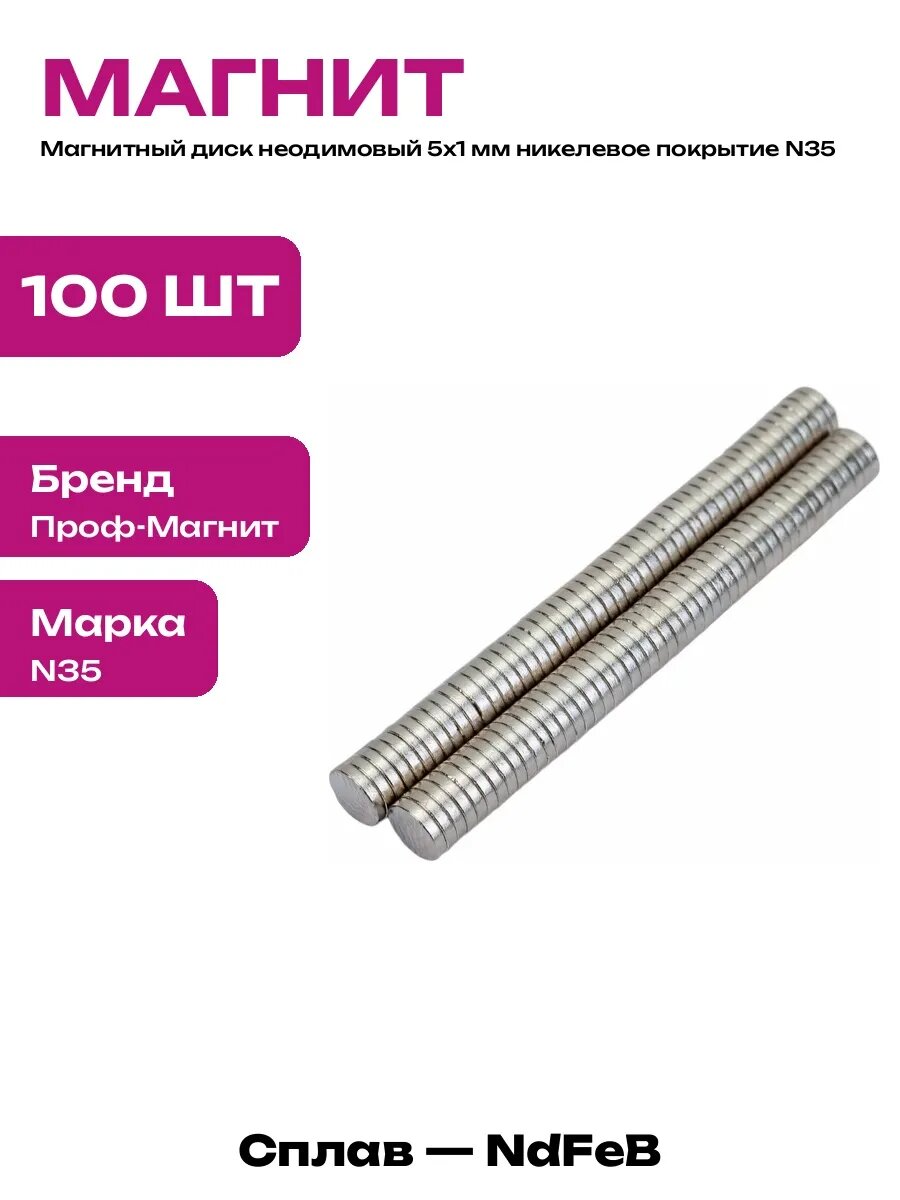 Магнит неодимовый 5х1 мм диск для плотного примагничивания