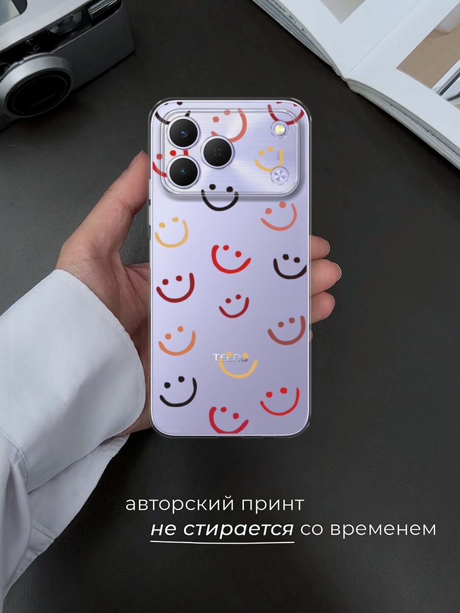 Чехол на Tecno Spark 50 / Текно Спарк 50 с принтом Colored smiles, прозрачный — фото 1