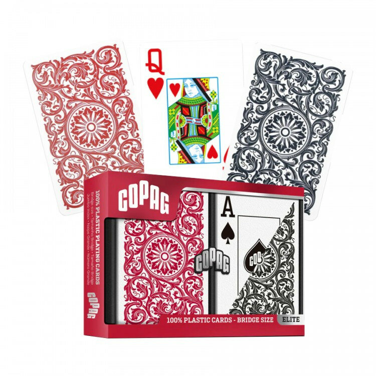Игральные карты пластиковые Copag Elite бридж размер jumbo индекс красный/черный