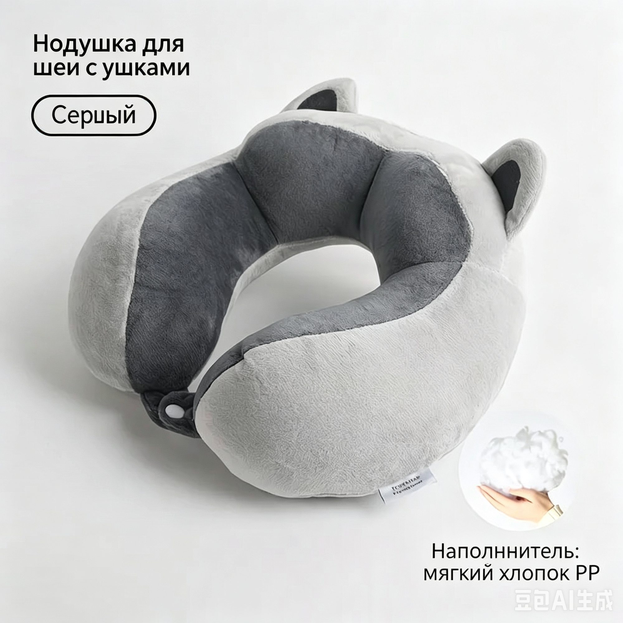 Серая подушка для шеи, мягкая и упругая, для сна в самолете и поезде