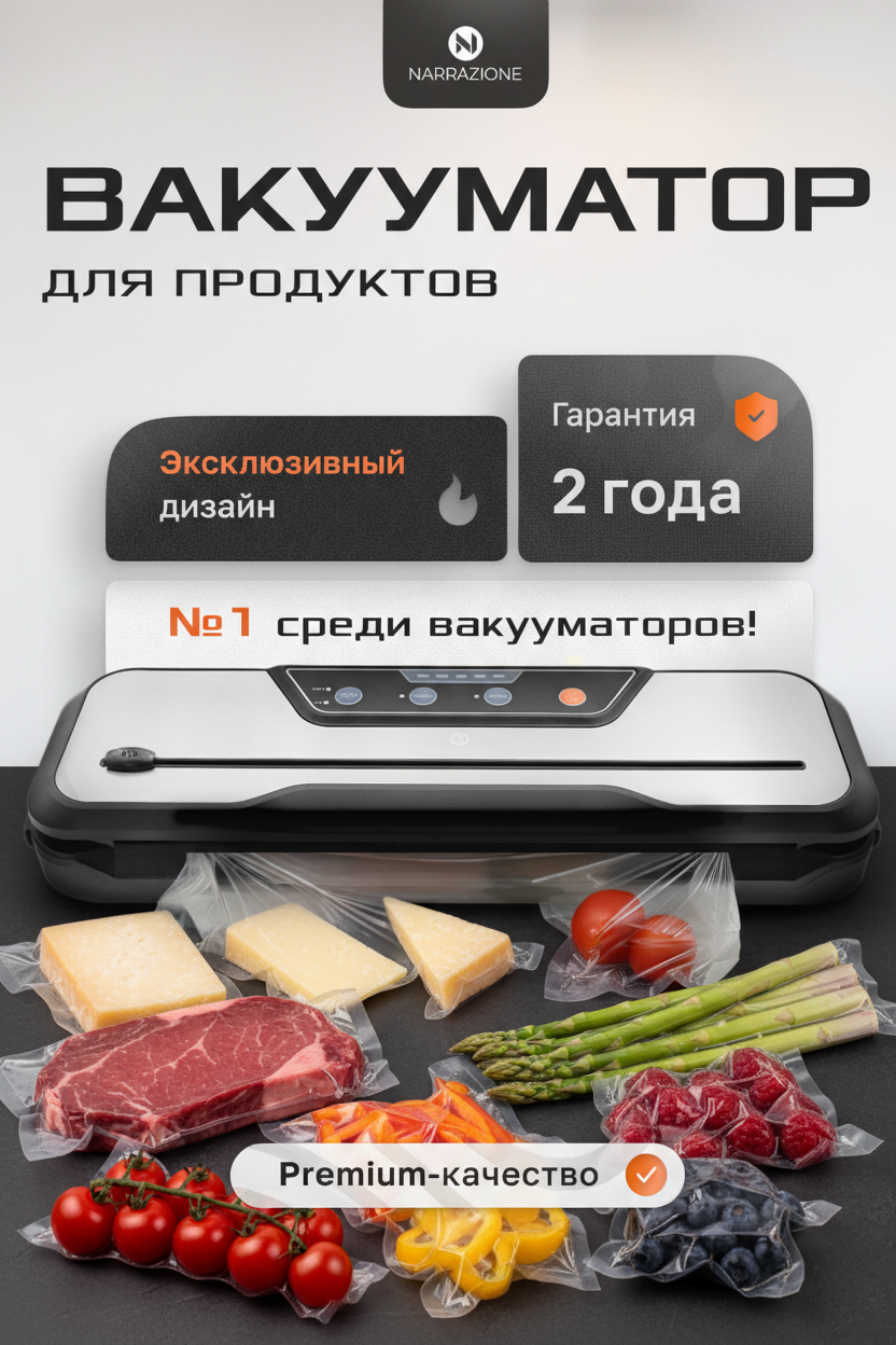 Вакуумный упаковщик для продуктов с пакетами NARRAZIONE VS6612X