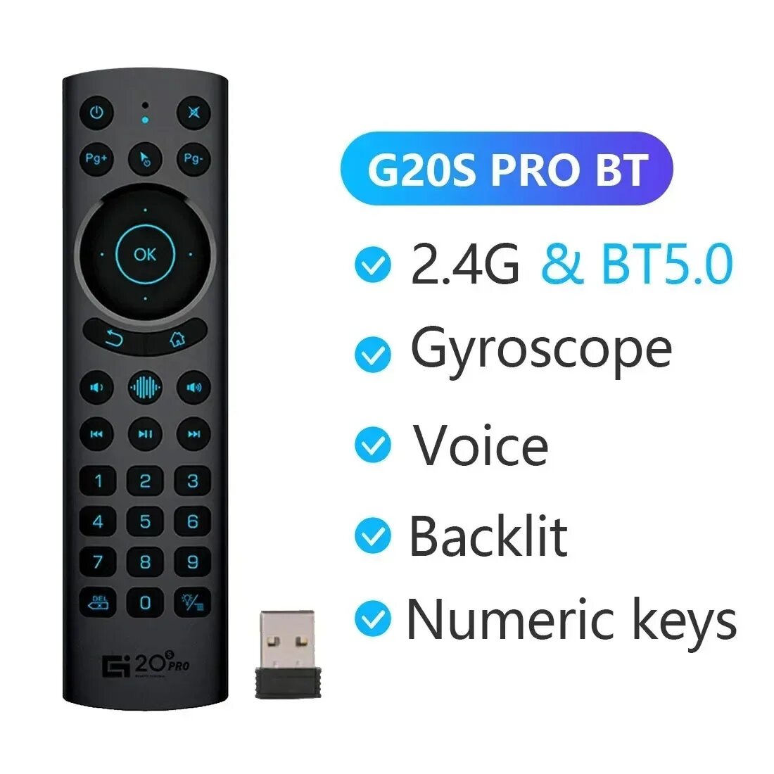 Пульт G20S PRO BT 2.4G/BT5.0 с гироскопом, подсветкой и голосовым управлением