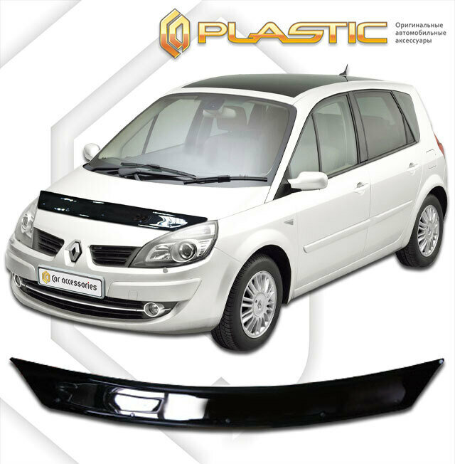 Дефлектор капота Renault Scenic II 2006 Черный глянцевый СА Пластик