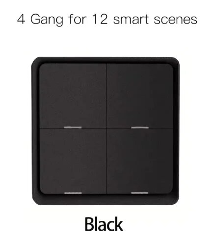 Чёрный смарт-выключатель Moes Zigbee 4 Gang, 12 сцен