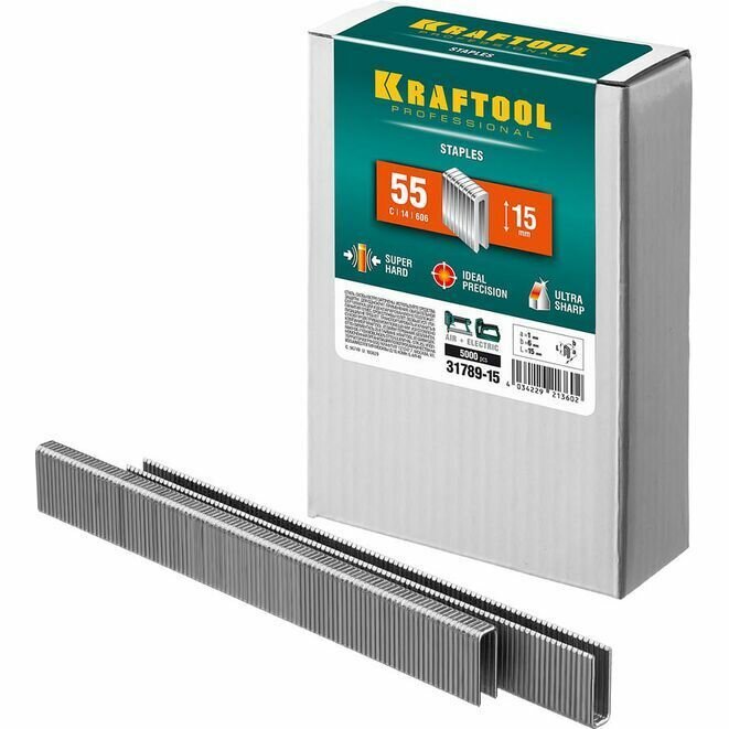 Скобы для степлера узкие, скобы тип 55, 15 мм, KRAFTOOL