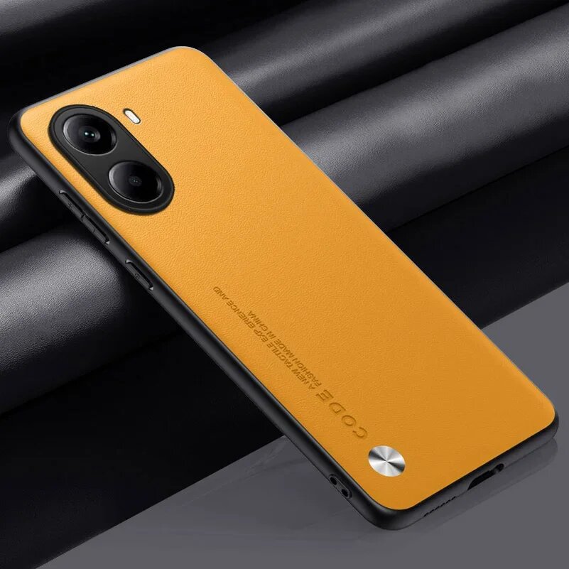 Кожаный Металлический Магнитный Держатель Для Автомобиля Для Poco F6 Pro, Желтый, Желтый, Yellow