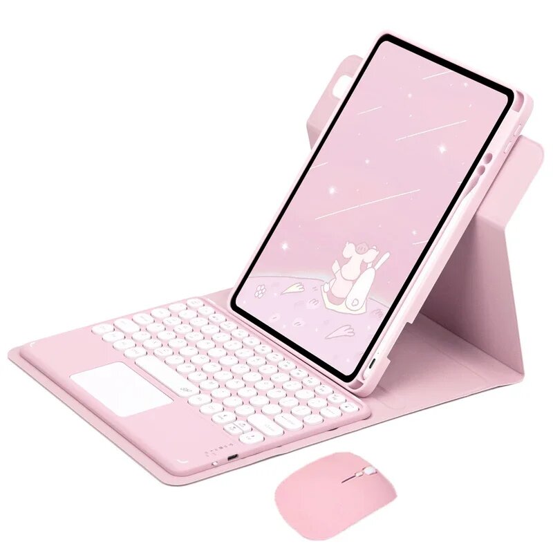 Чехол для iPad 11 с сенсорной клавиатурой Розовый, pink with mouse