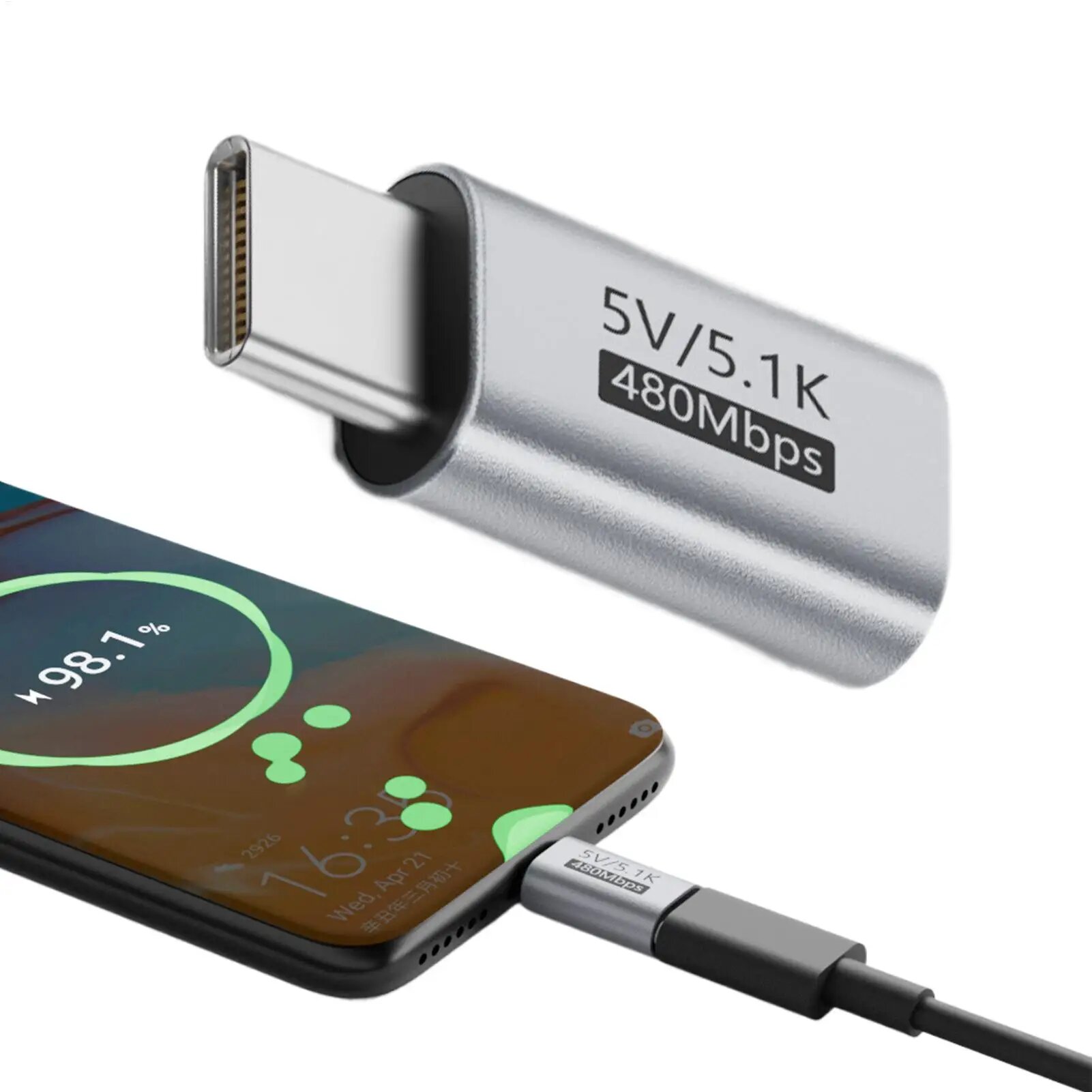 Адаптер USB-C 5.1K, кабель для быстрой зарядки и передачи данных, переходник Type-C (женский-мужской) из алюминиевого сплава