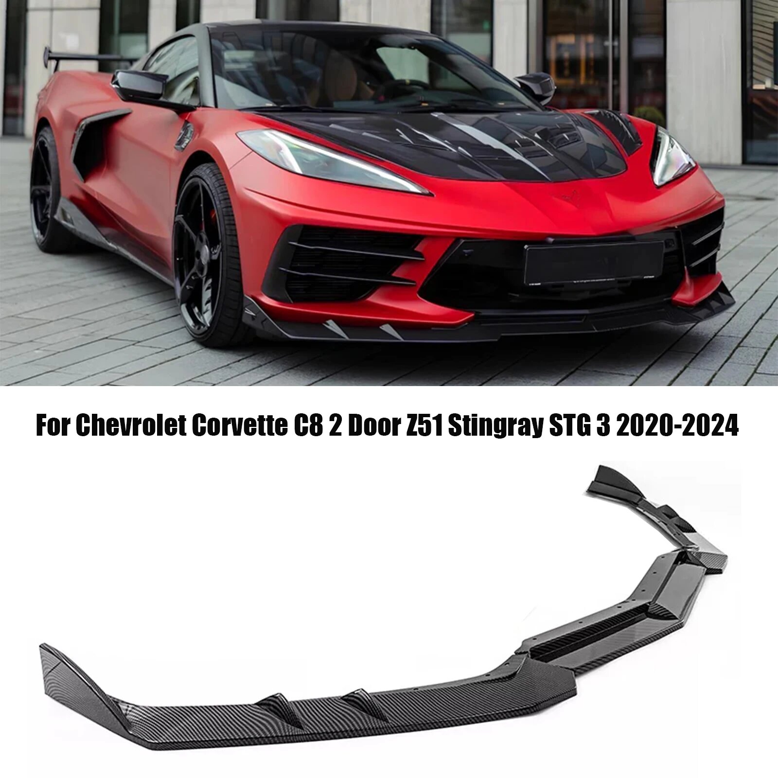 Передний бампер Corvette C8 2020-2024, карбон-люкс, черный