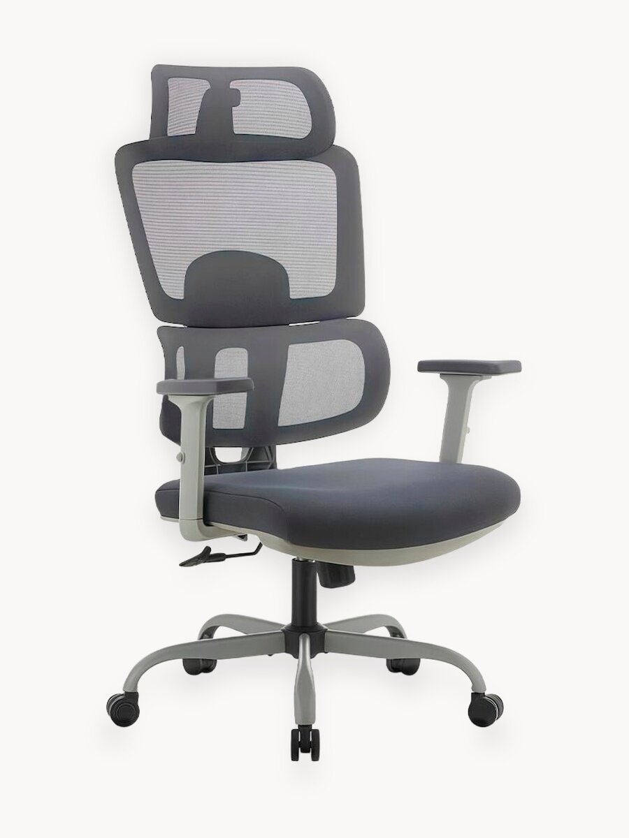 Рабочее компьютерное кресло на колесиках для руководителя myroo Office Grace MC094A-GG серое в сетку. Взрослый крутящийся офисный стул с ортопедической спинкой для работы за компьютером ПК