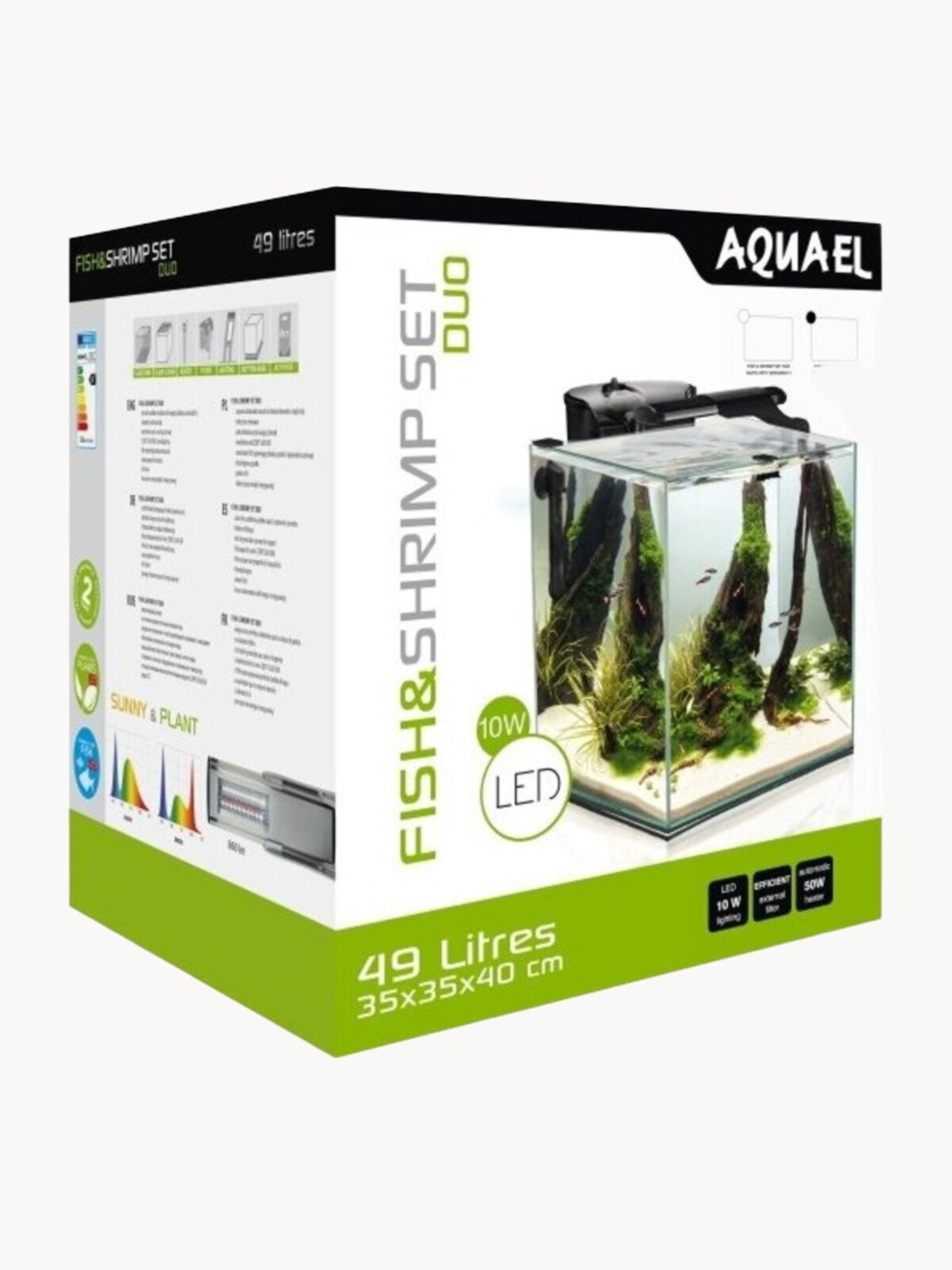 Аквариум с оборудованием Aquael FISH & SHRIMP SET DUO белый 49 литров, (35*35*40см) с внешним фильтром, обогревателем и светильником