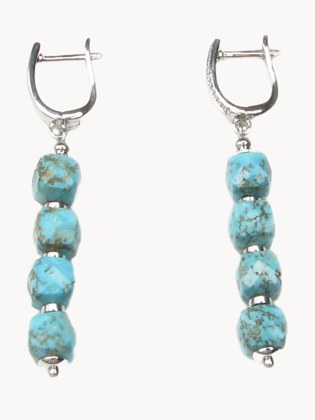 Серьги с подвесками, бирюза, фианит