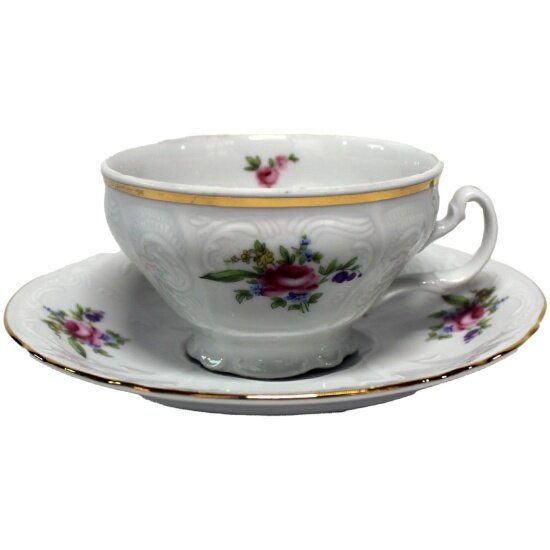 Чашка с блюдцем Bernadotte декор "Мейсенский букет", 205 мл, блюдце 155 мм. (БЕР0090)