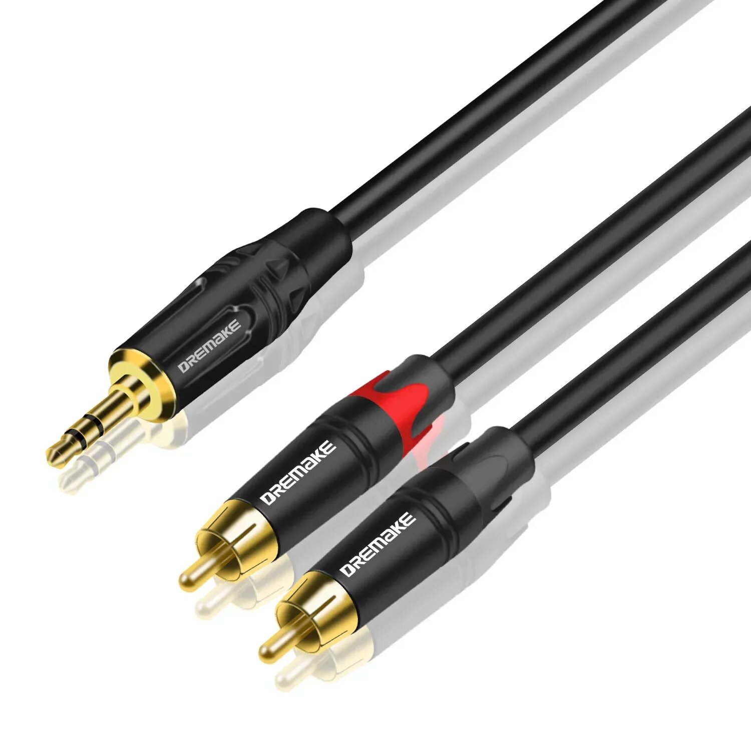 Аудиокабель 3.5 мм на 2RCA, 1 м, черный