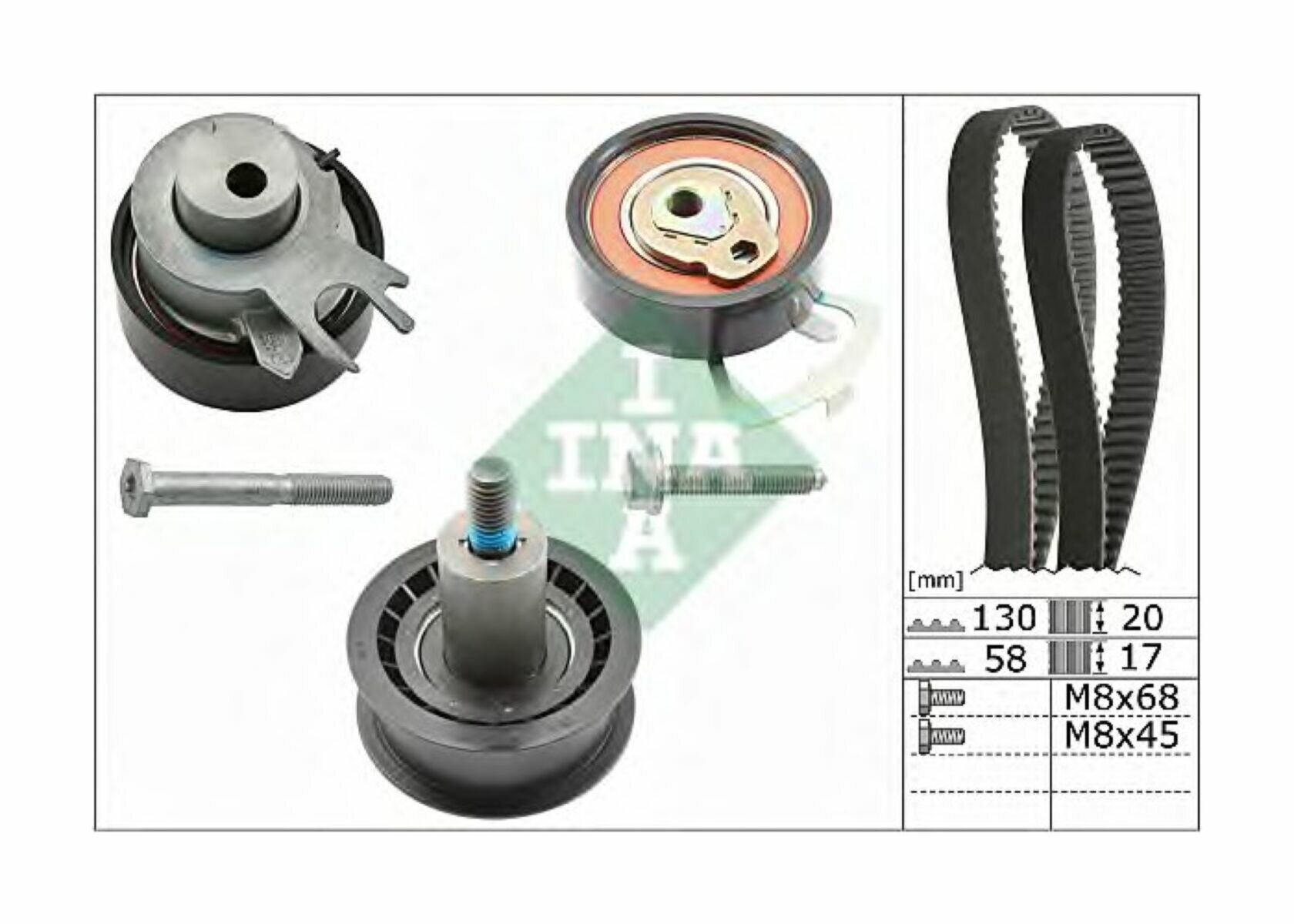 Комплект Грм Audi/Vw 1.4I 1997 => (Ролик 3Шт+Ремень 130X20+Ремень 58X17)(Ina 530 0538 10)