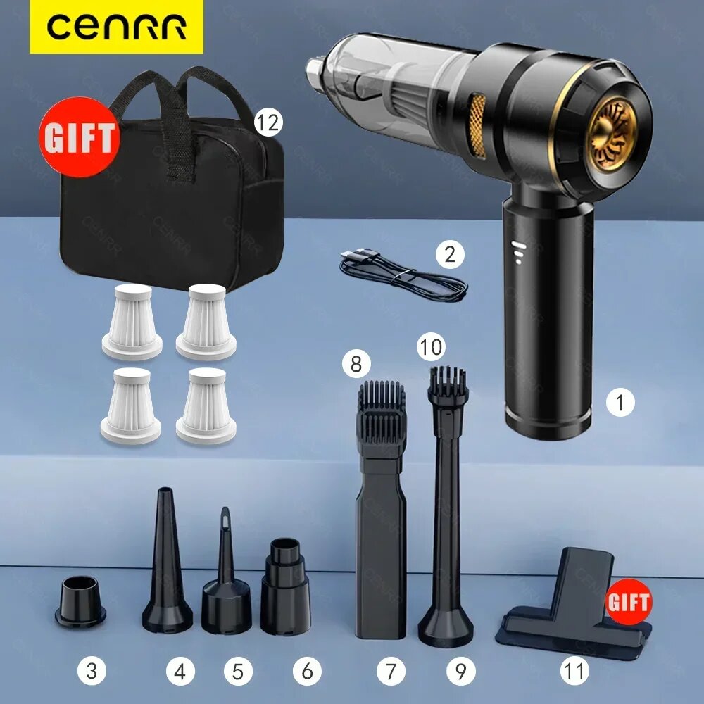 CENRR 998000 PA Автомобильный пылесос, лампа с сильным всасыванием, портативный ручной автомобильный пылесос, беспроводной очиститель, пневматический пистолет MAX Black 4hepa