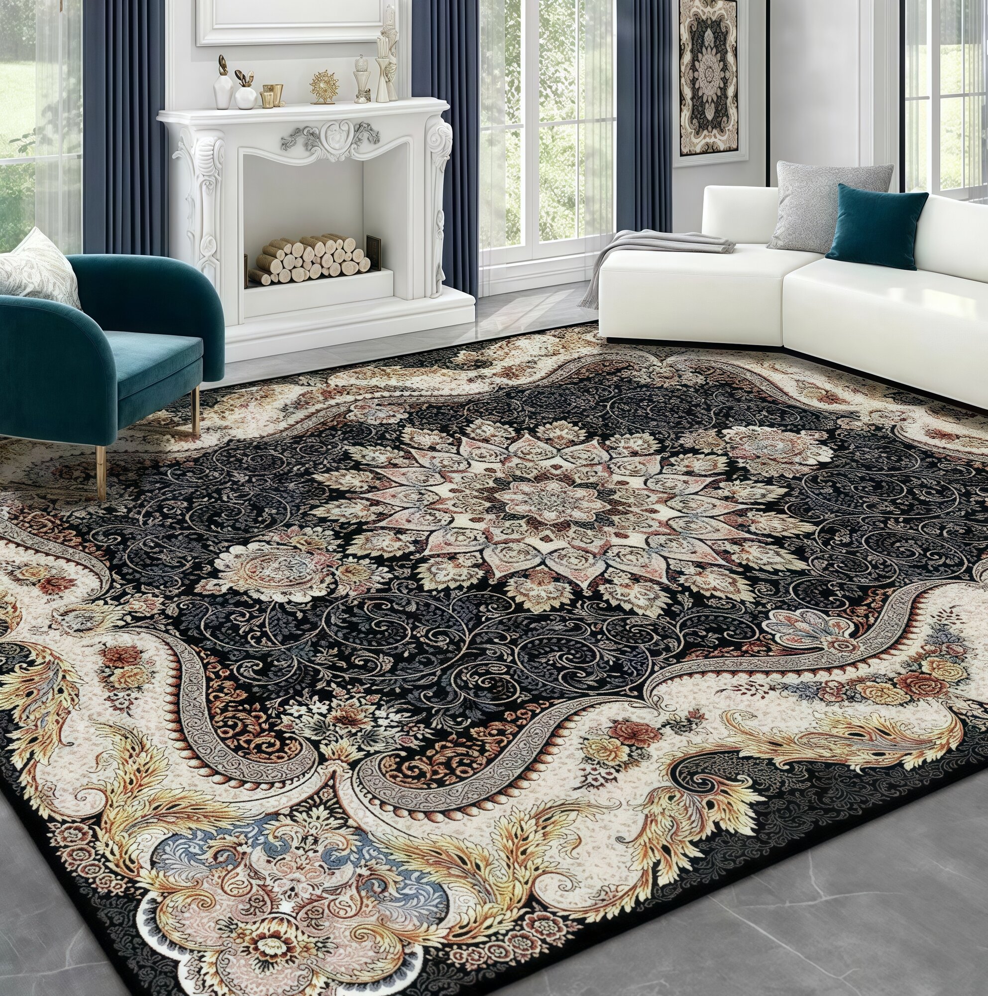 Винтажный персидский ковер, этнический рисунок, противоскользящая основа