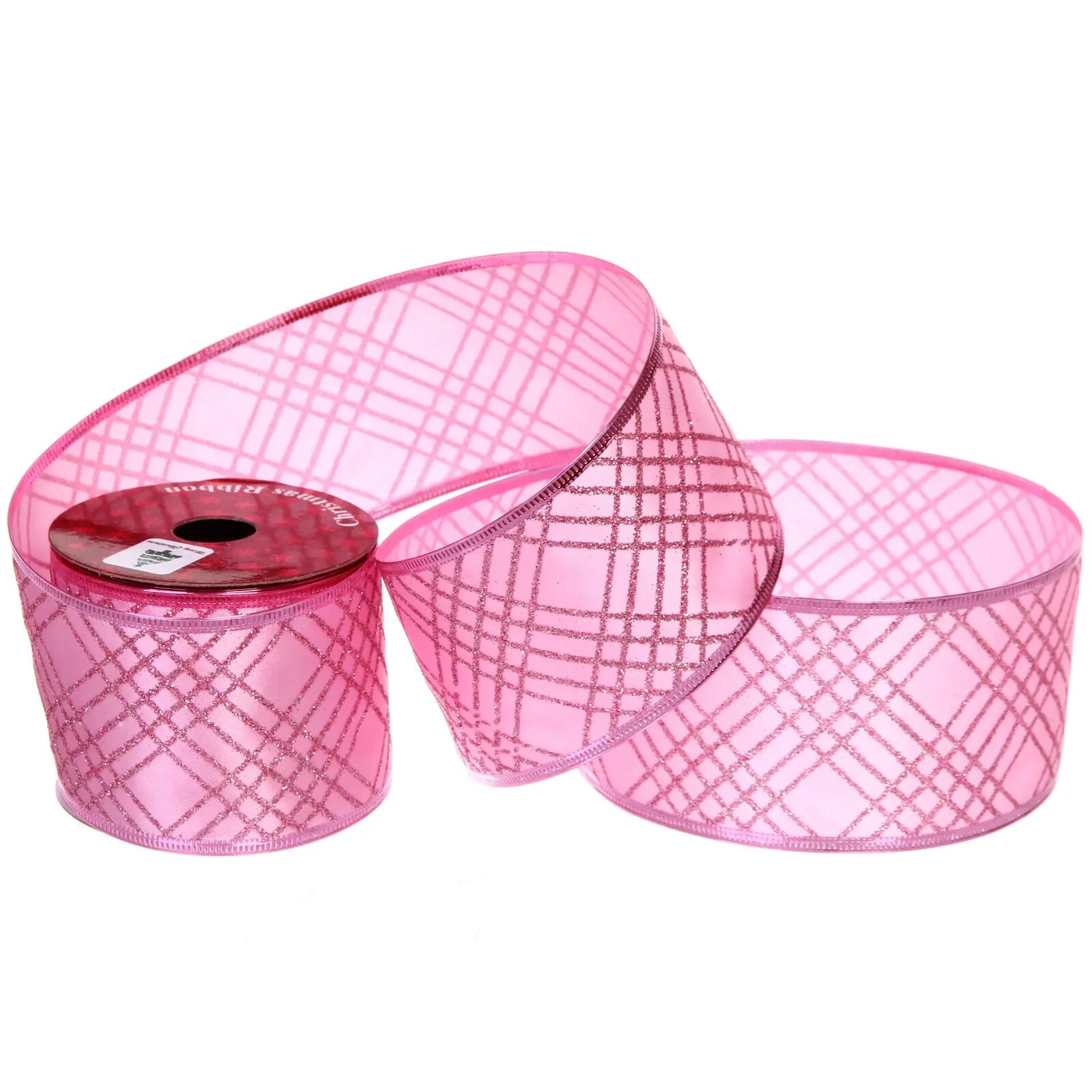 Лента декоративная "Таинственная паутина" 6.3х270см, розовый, блестящая сетка