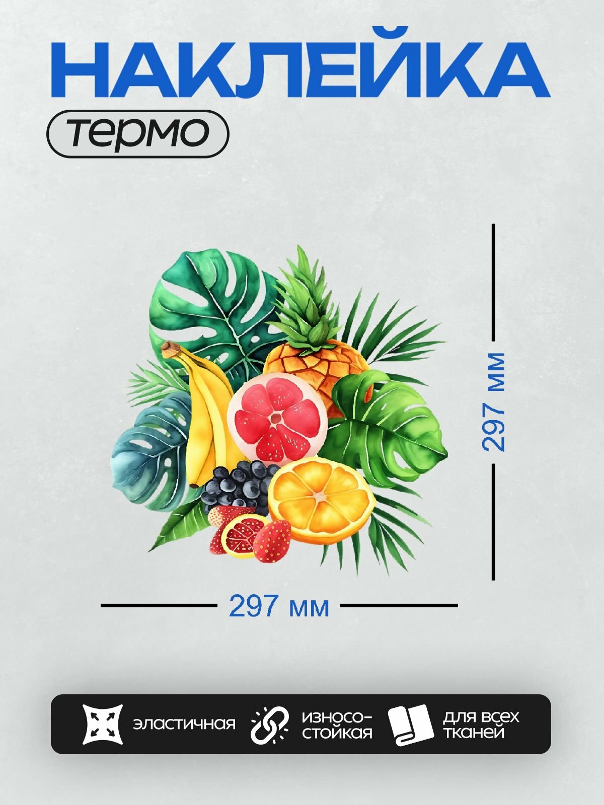 Термонаклейка PrintyFull на одежду DTF / Яркие тропические фрукты