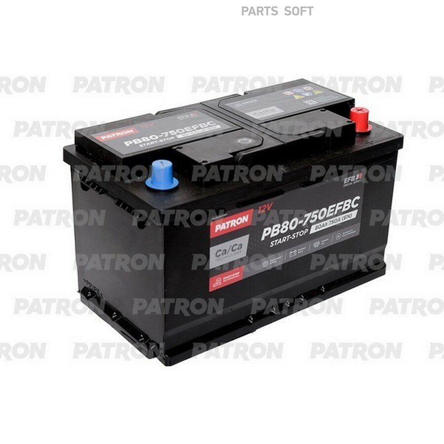 Аккумулятор PATRON EFB 12V 80AH 750A ETN 0(R+) L4 315x175x190mm B13 22,9kg от официального дистрибьютора, PATRON, артикул PB80750EFBC