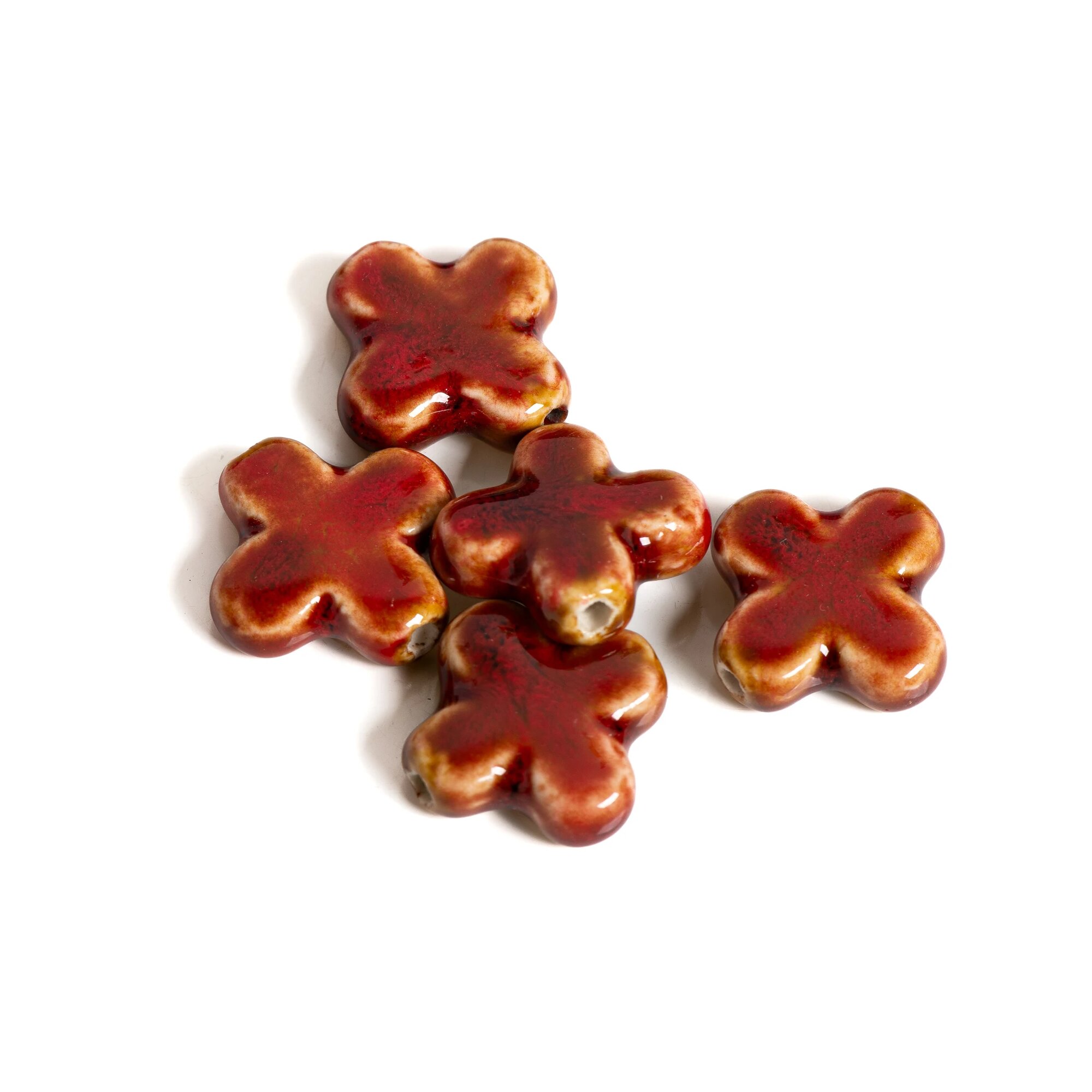 Керамические бусины с цветочной глазурью и красным крестом 22X22X7 мм в форме цветка, глянцевые бусины с большим отверстием для DIY ювелирных изделий, 5 шт. TCZ755