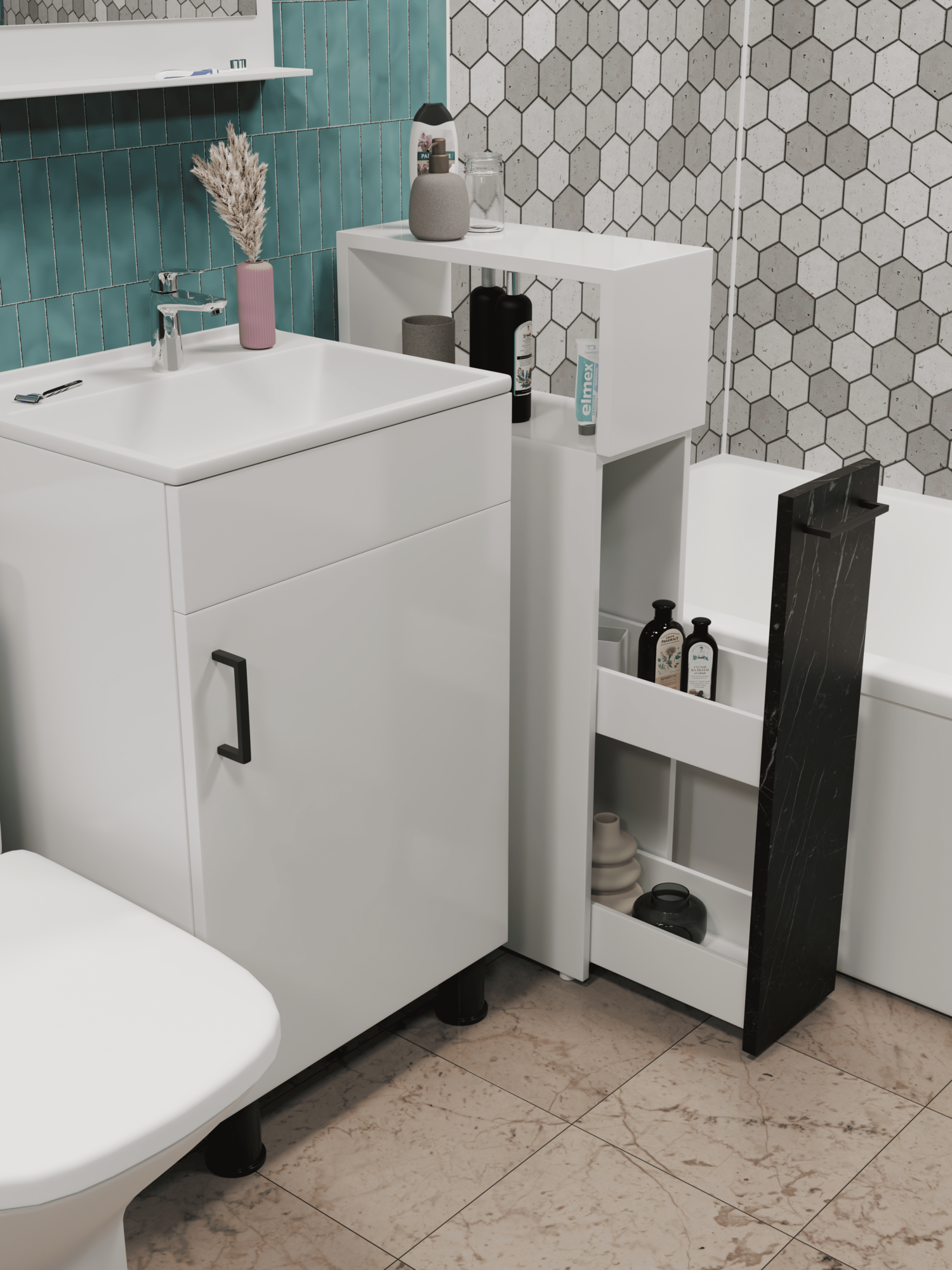 Тумба Фант Мебель, напольная, под раковину, ЛДСП, цвет белый/креатель