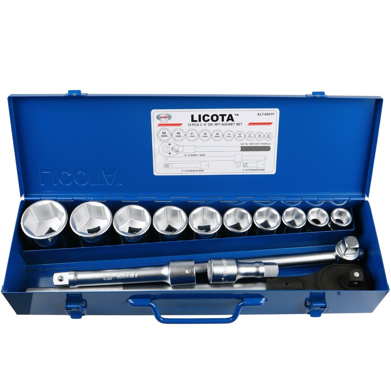Licota ALT-6001F Набор торцевых головок 3/4", 6-ти гранных, 15 пр, 22-50 мм