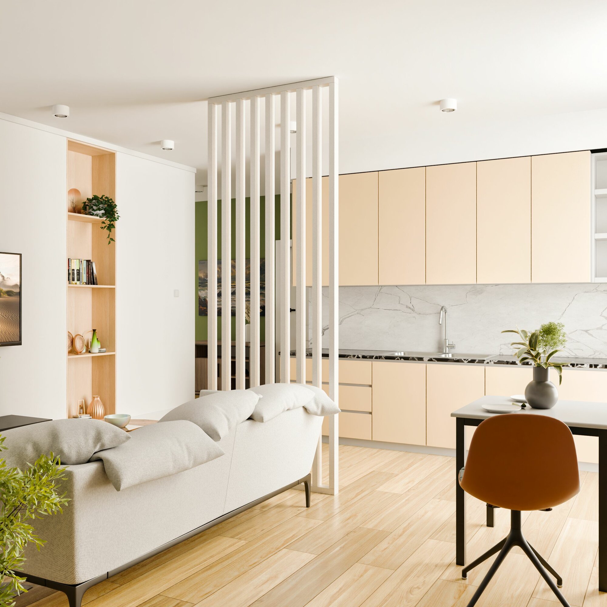 Перегородка для зонирования офиса, 982 мм, белая, рейки 40х60 мм