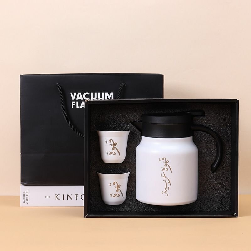 Термос-чайник "Сталь 316", 1 л, герметичность, ручка, С 2 чашками, белый