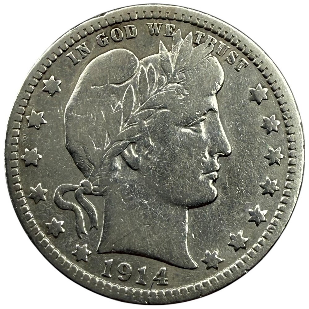 США 25 центов (1/4 доллара) 1914 г. (Quarter, Барбер) (D)