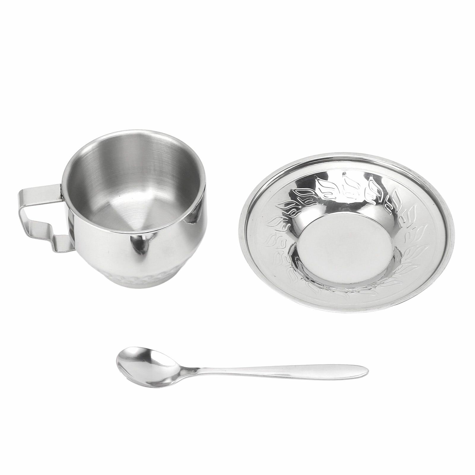 Набор кофейных чашек из нержавеющей стали 304, теплоизоляция, антиобжигающая кофейная кружка с двойными стенками и ложкой-блюдцем для чая, молока