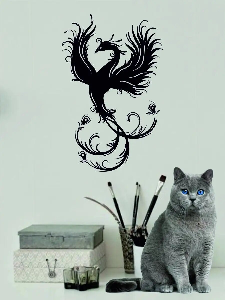 Наклейка на стену для декора интерьерная Птица Феникс