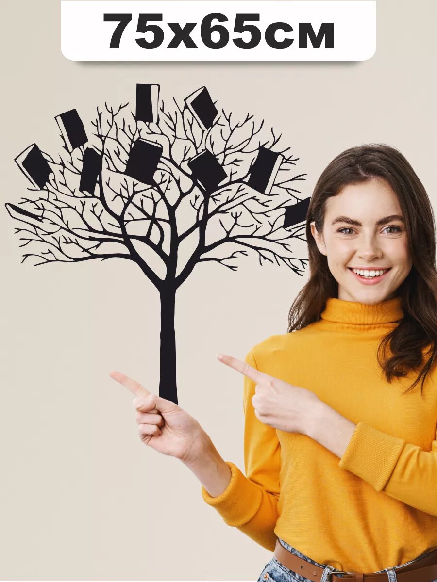 Наклейка на стену для декора интерьерная Дерево с книгами