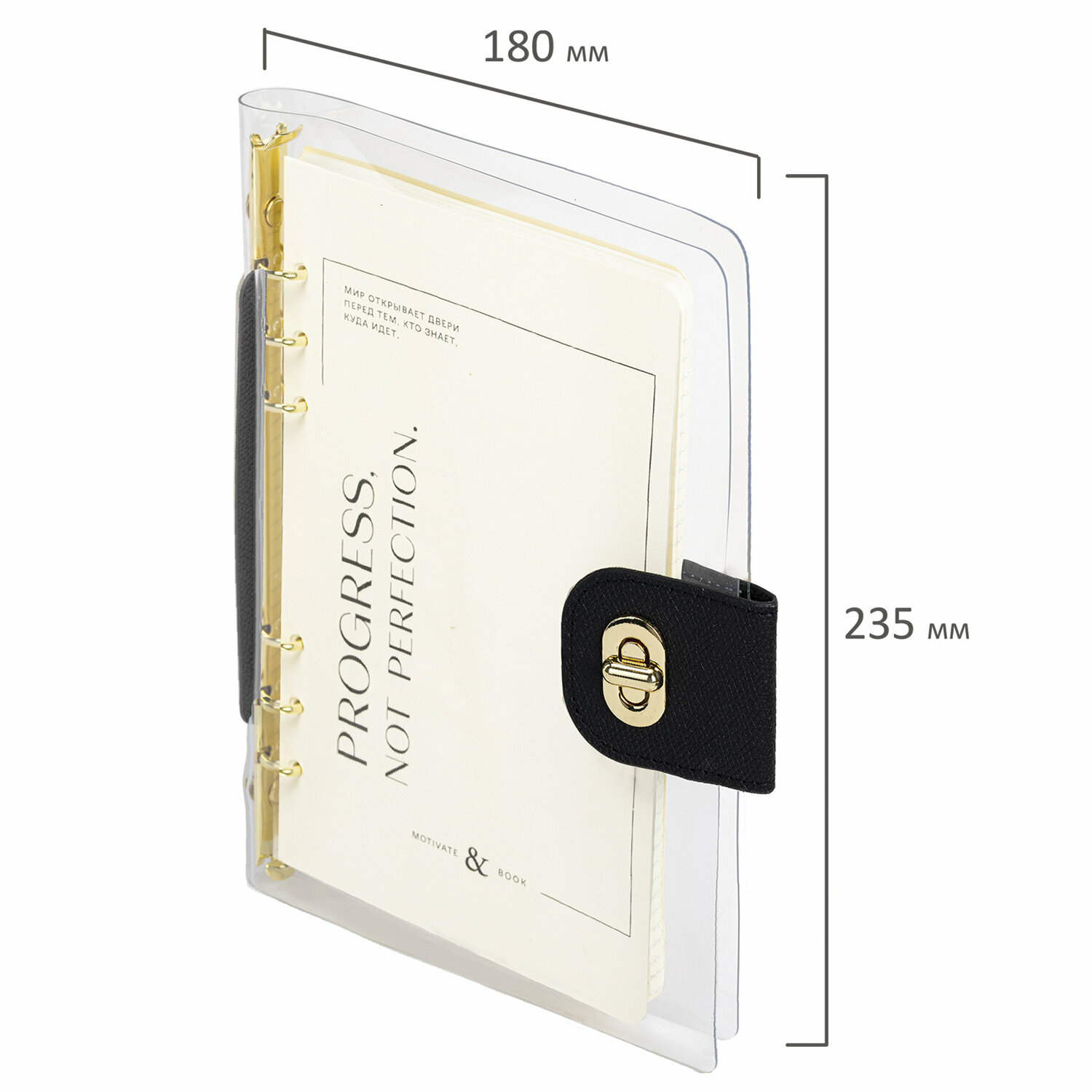 Упаковка 2 шт. Блокнот А5 180x235 мм, BRAUBERG "Fabulous", гибкий, на кольцах, застежка, 80 л, черный, 116196
