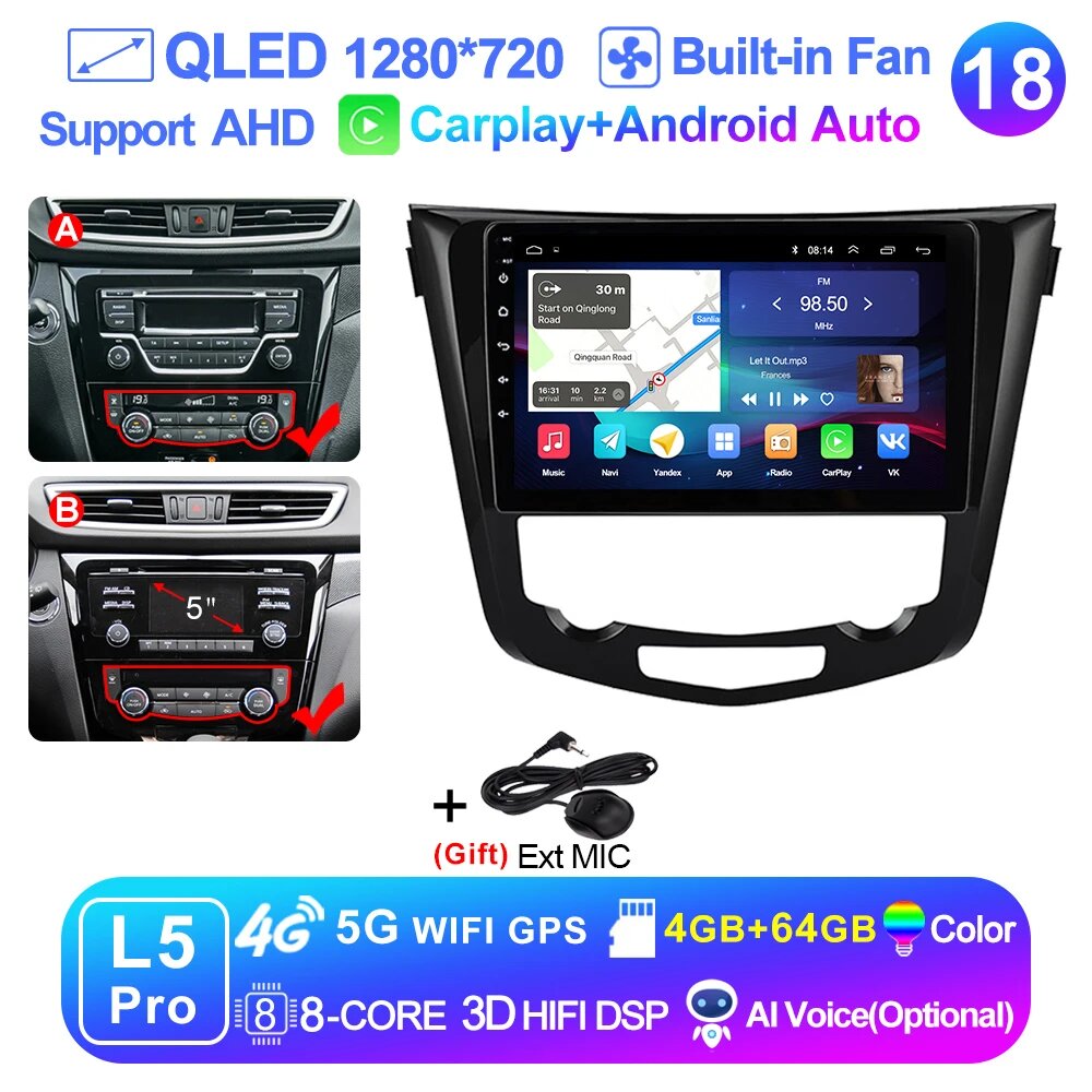 Автомагнитола LEHX Pro мультимедийная для Nissan X-TRAIL X Trail T32 Qashqai 2 J11 2013-2017 Авторадио 2 Din Android 14 Carplay gps dvd L5 Pro(4-64GB)-0