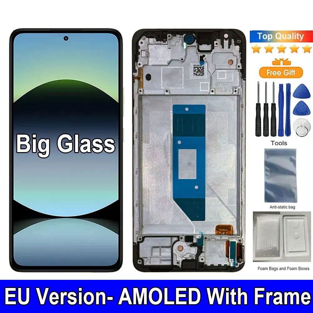 AMOLED для Xiaomi Redmi Note 14 4G ЖК-дисплей с рамкой, сенсорная панель, дигитайзер, замена для redmi note 14 4g 24117RN76G ЖК-дисплей EU-AMOLED With Frame