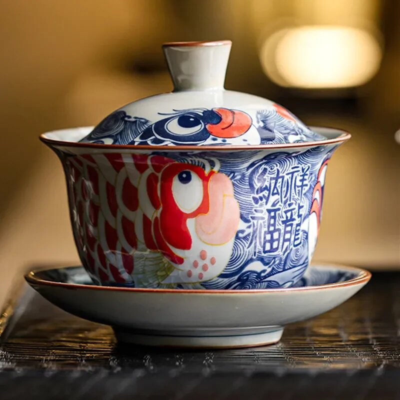 Керамическая чайная чашка Fish Gaiwan RI ONIY TEASET 130 мл, 9.5x9cm 130ml, Темно-синий