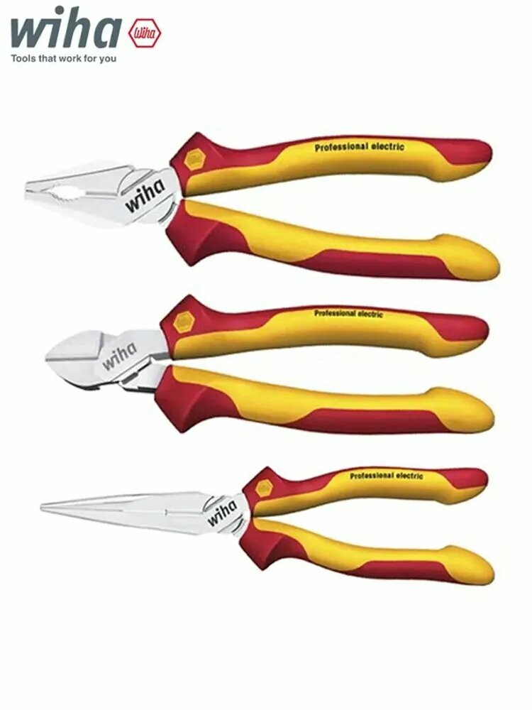 Wiha 3Pcs Plier Set DynamicJoint и OptiGrip 1000 В VDE 43335 26708 26720 Нержавеющий Высокая сила зажима