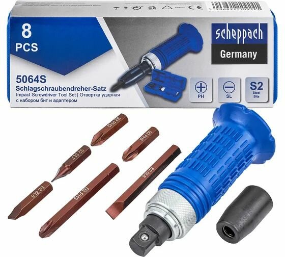 Отвертка ударная с набором бит и адаптером 8 предметов SCHEPPACH