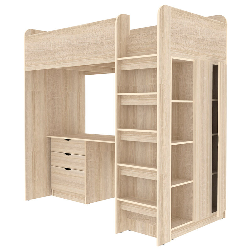 Кровать-чердак Polini Simple с письменным столом и шкафом Дуб Сонома Дуб Сонома