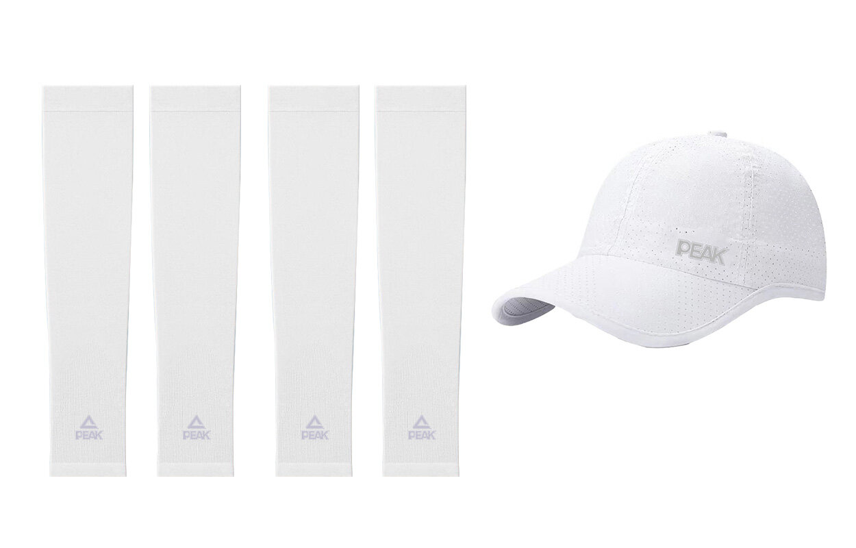 Солнезащитные рукавчики унисекс PEAK многоцветные, белые, 2 шт, с тонкой спортивной бейсболкой