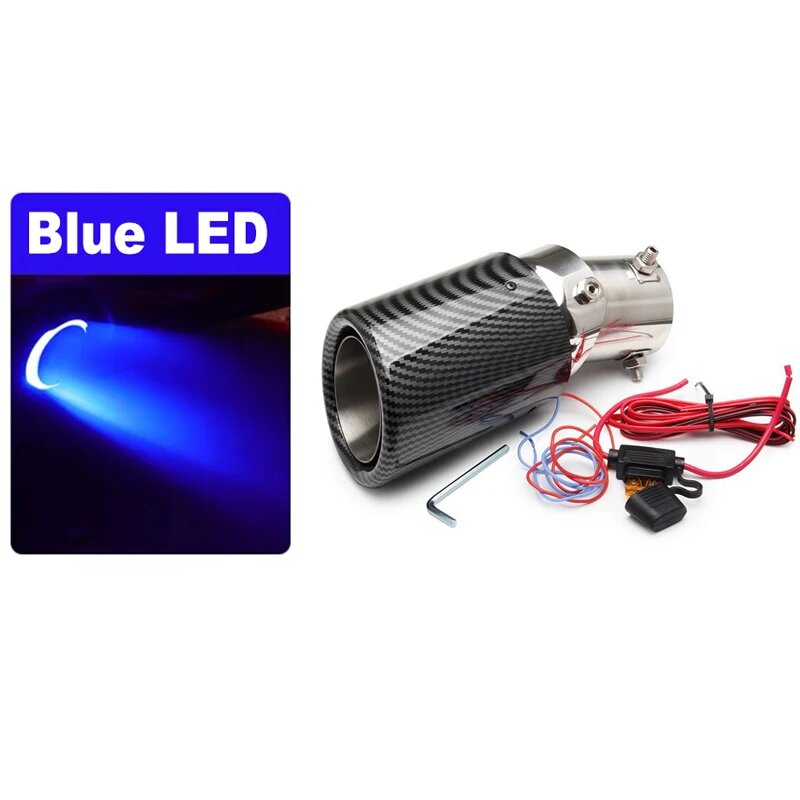 Универсальный волоконный глушитель выхлопной трубы, наконечник трубы 63-65 мм, впускной светящийся глянцевый хвост горла, автоматический модифицированный нержавеющая глушитель, аналогичный глушитель, B Roll Blue