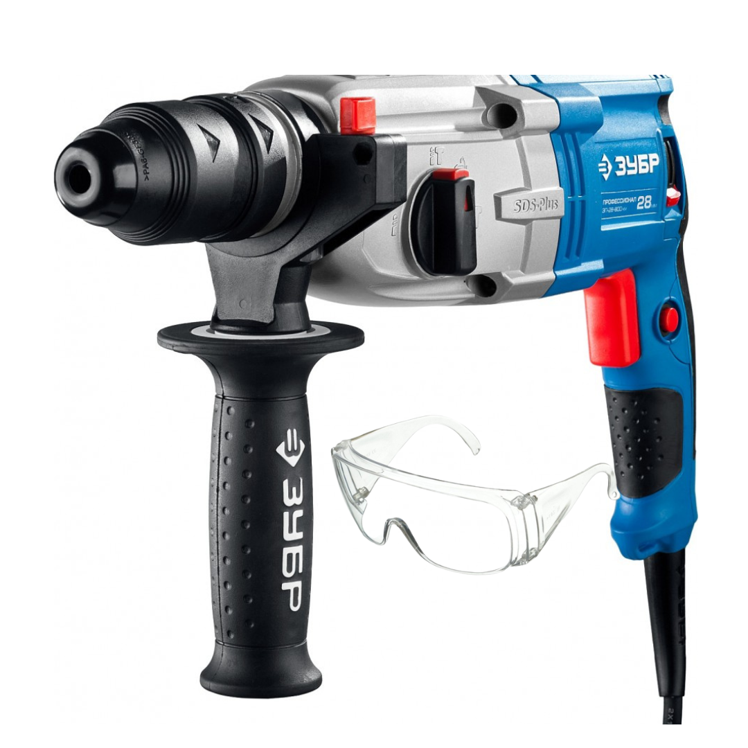 Перфоратор ЗУБР Профессионал SDS Plus ЗП-28-800 КМ+защитные очки